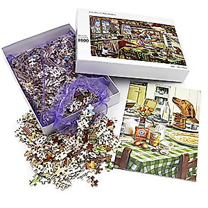 Wooden Jigsaw Puzzles 1000 Pieces for Adults for Kids -Christmas Dinner, Made of Basswood,Wooden Jigsaw Puzzles Hard to Break ，Includes Image Poster