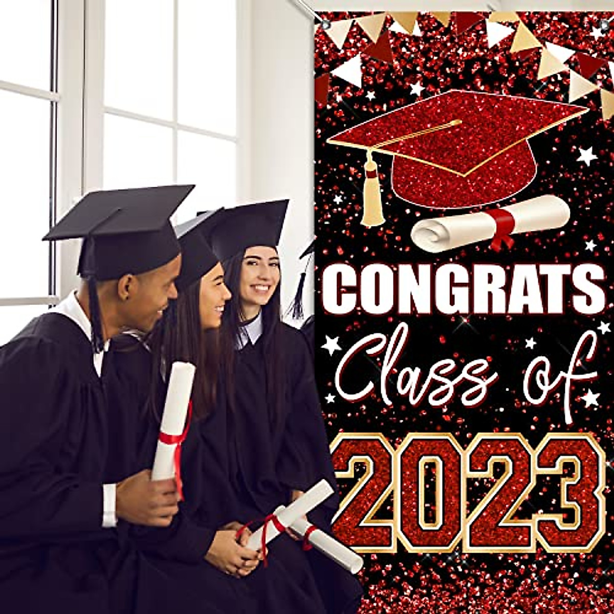 Graduation Party Decorations 2023,Congrats Class of 2023 Backdrop,2023 Maroon Graduation Party Decorations Front Door Porch Sign Backdrop Graduation 2023 Indoor/Outdoor Party Supplies
