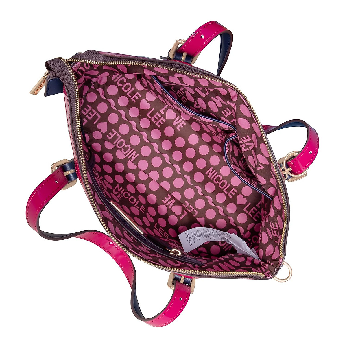 Nicole Lee Dreaming Together Handbag, Small Vegan Leather Bag with Crossbody Strap, Mother Daughter Fashion Print, Blue/Pink