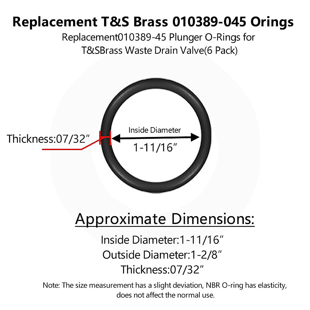 O-Ring - Replacement Part # T&S Brass 010389-45 Plunger O-Ring for 3-Tier Sink Drain, Twist Waste Drain Valve Rubber Stopper Oring(6-Pack)