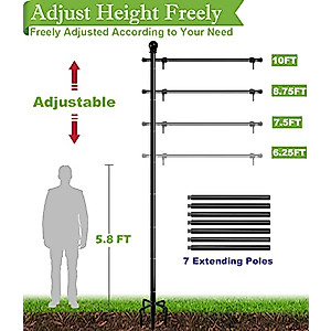 Koutemie 10FT Garden Flag Pole Stand with 5 Prong Base for 3x5 American flags, Adjustable Heavy Duty Outdoor Flagpole Holder Kit for Yard Decoration, 1 Pack