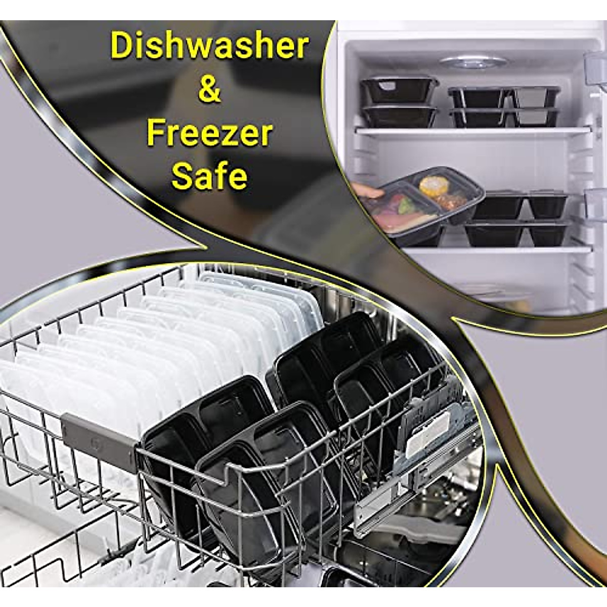 Neez 28 Oz Pack of 10-2 Compartment Meal Prep Containers with Lids - Food Storage Bento Box BPA Free - Reusable, Disposable, Microwavable & Stackable - Plastic