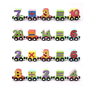 QUOXO Wooden Trackless Numbers Trains Set, Magnetic Train Cars for Children Early Education