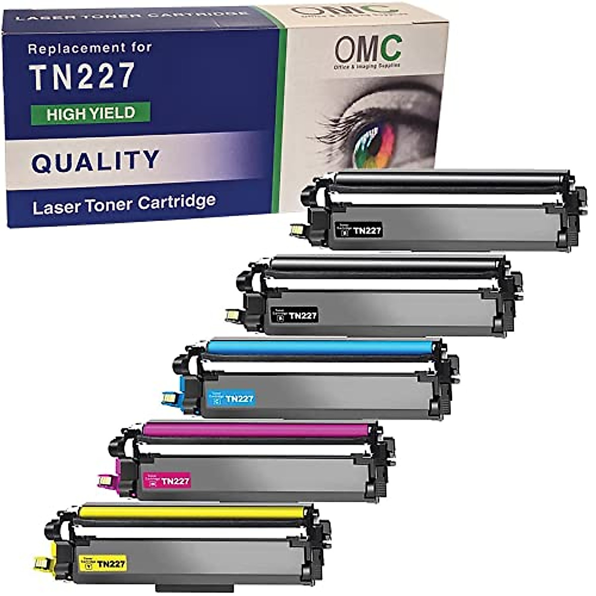 OMC Compatible Toner Cartridge Replacement for Brother TN227 TN227BK TN227C TN227M TN227Y High Yield Compatible with HL-L3290CDW, HL-L3210CW, MFC-L3750CDW, MFC-L3710CW Printer (5 Pack Color Set)