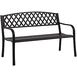 HGS 50-Inch Park Bench Garden Bench Outdoor Patio Metal Benches Clearance Yard Porch Bench Chair with Steel Frame, Outdoor Bench Furniture for Backyard Entryway Deck Lawn, Black