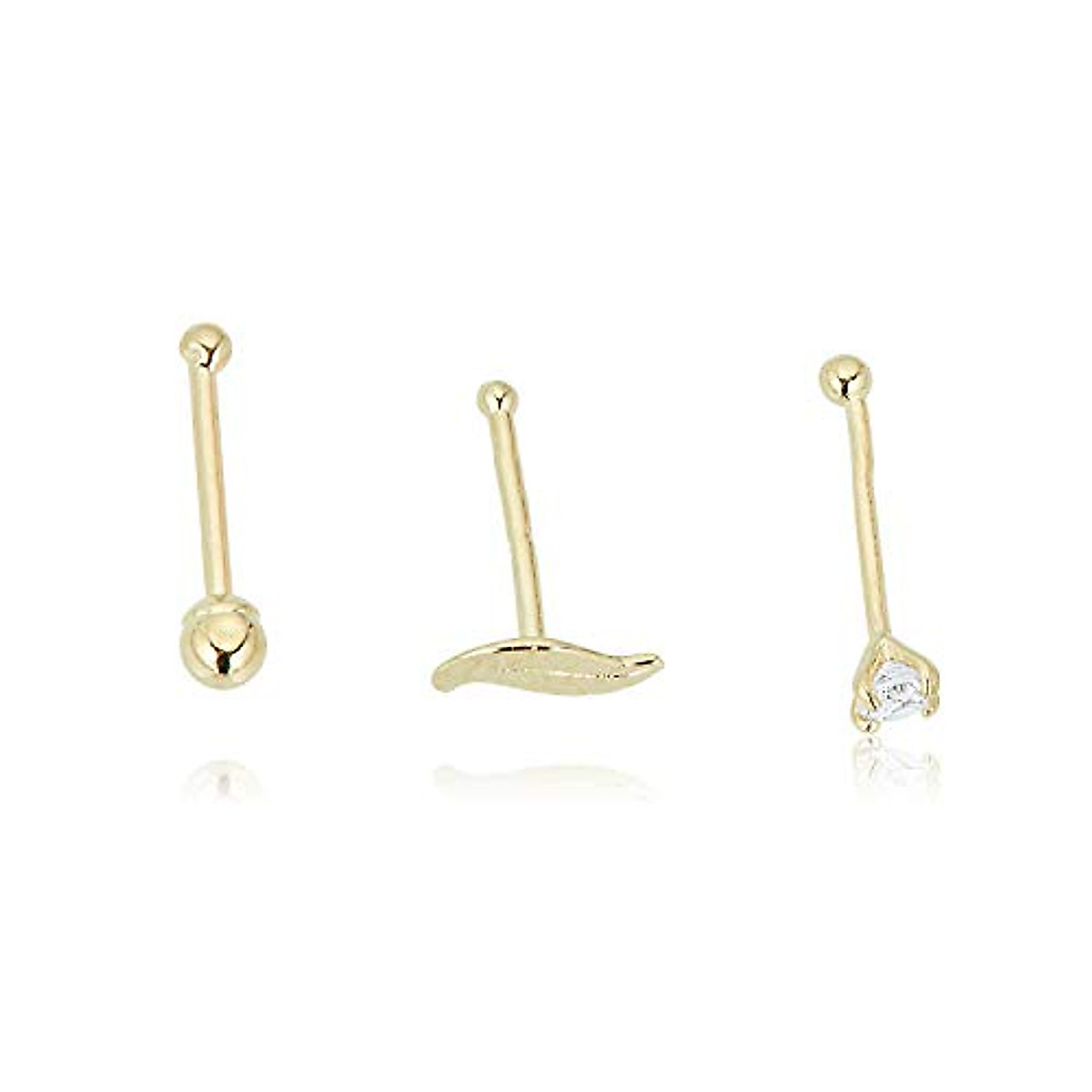 AVORA 14K Yellow Gold Simulated Diamond CZ Nose Stud Set Body Jewelry (22 Gauge)