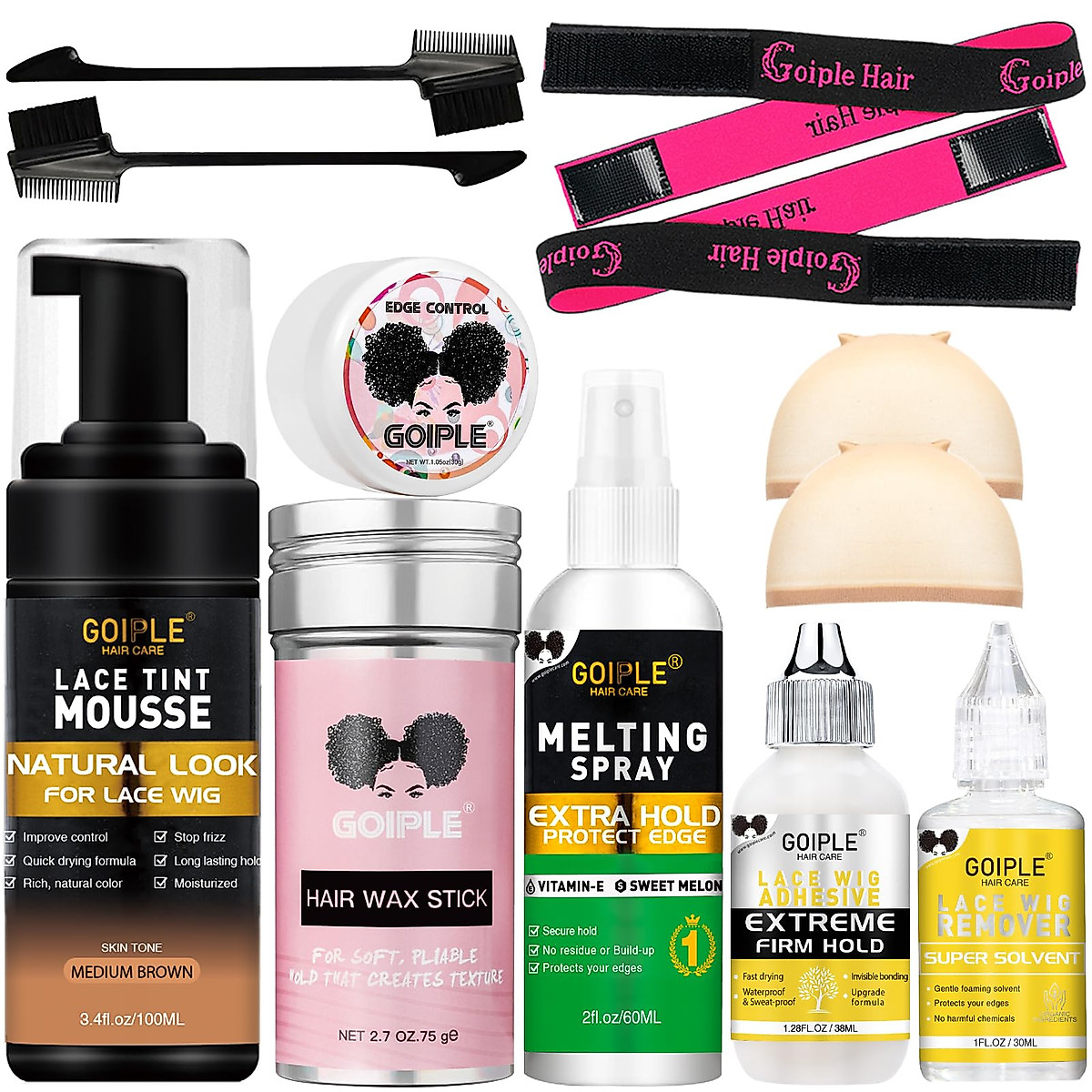 Melting Lace Lace Tint Mousse for Women - Natural Finishing Color on Wigs, Toupees, and Hairpieces - Wig Glue Tool Set (Mocha- Medium Brown)