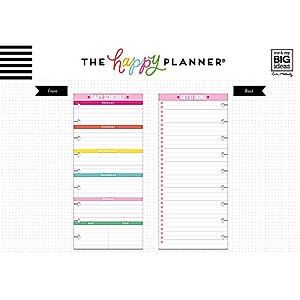 The Happy Planner Daily Planning Half Sheets - 60 Pre-Punched Double-Sided Pages - Daily Schedule & Checklist Layouts - Organize, Prioritize, Make Lists, Take Notes - Classic Size