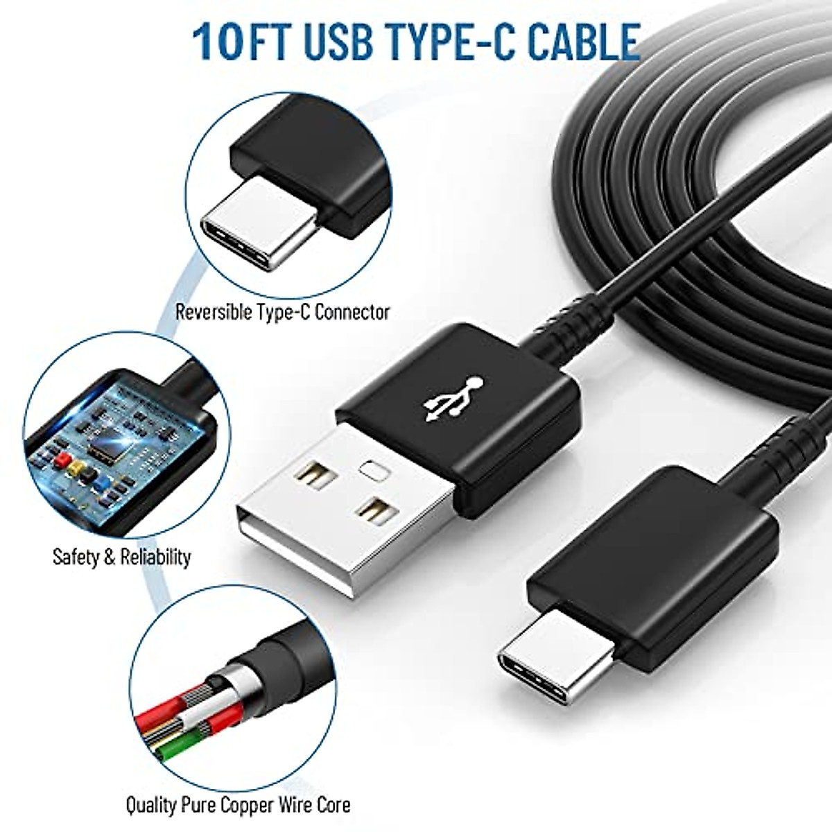 Phone Charger Android,Samsung Charger Type C Fast Charging Block with 10Ft USB Type C Cable for Samsung Galaxy S10/S9/S8/S22/S22 Ultra/S22+/S21/S21Ultra/S21+/S20/S20+/S20 Ultra/Note 8 9 10 20/S20 FE
