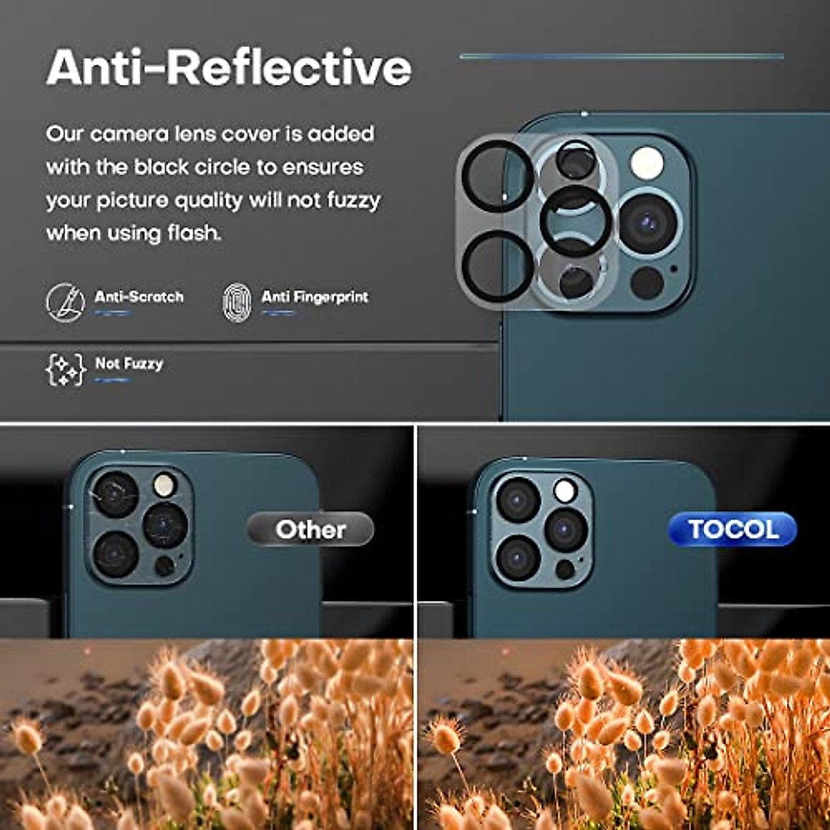 TOCOL 2+2 Pack Compatible for iPhone 12 Pro Max, Not for iPhone 12 Pro 2 Pack Privacy Tempered Glass Screen Protector and 2 Pack Tempered Glass Camera Lens Protector Bubble Free Case Friendly - Black