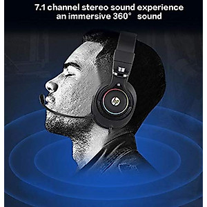 HP USB PC Gaming Headset with Microphone. 7.1 Surround Sound, RGB LED Lighting, Noise Isolating Over Ear Game Headphones with Detachable Mic for PC, Mac, PS4, Laptop - Gold
