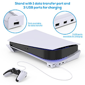 FYOUNG Horizontal Hub USB Port Stand for PS5, Base Stand Compatible with Playstation 5 Disc & Digital Edition, Upgrade Accessories Stand Holder for PS5 Console (White)