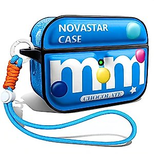 Novastar Airpods Pro 2nd Generation Case Cover, Soft Leather Airpods Pro Case Cute for Women&Men, Funny Kawaii Airpods Pro 2 Case Cover with Lanyard Keychain (Blue)