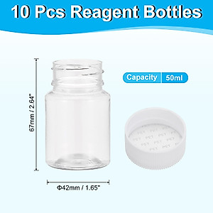 PATIKIL 10 Pcs 50ml Reagent Bottles, PET Wide Mouth Round Bottles with Screw Cap for Lab Water Reagent Liquids Solid Sample Storage Seal, Transparent