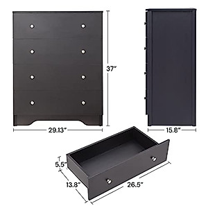 SunsGrove Dresser for Bedroom with 4 Drawers Modern Wooden Dresser for Clothes Organizer Tall Storage Chest of Drawer for Living Room, Children Room, Entryway, Black