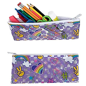 Trail maker 17 Inch Backpack with Side Pockets Backpack and Pencil Case Set for Women (Vintage Vibe Emojis)