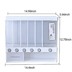 GOVNPJ Wall Mounted Dry Food Dispenser 6 Grid Cereal Dispenser Rice Storage Tank Space Saving Containers for Rice Nuts Beans