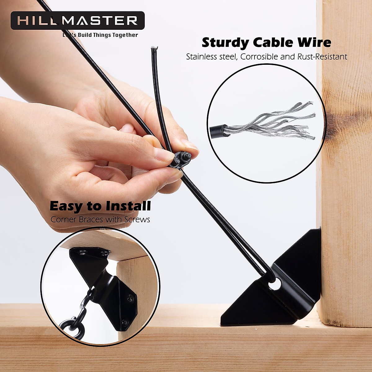 HILLMASTER Durable Anti Sag Gate Kit for Wooden Fence, Anti-Sag Gate Support Cable Kit in Zinc, Anti-Sagging Fence Gate Kit Steel Gate Hardware, Wood Door Repair Kit for Outdoor, Gate Frame Kit Black