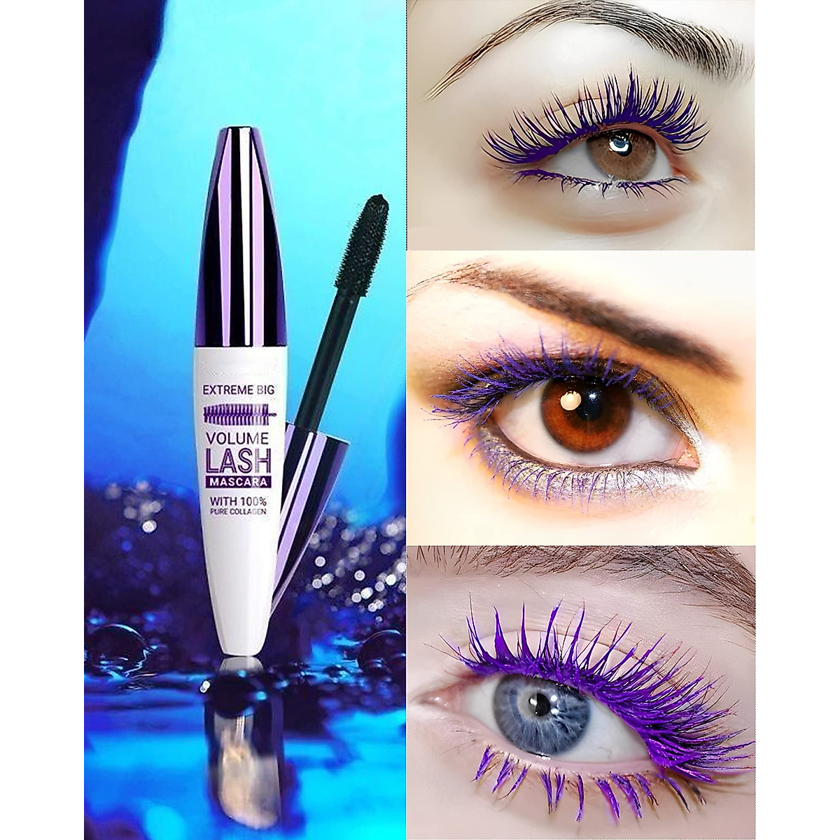 5D Purple Mascara Volume and Length -1Pcs Waterproof Smudge-Proof Color Mascara for Eyelashes, Volumizing Curling Defining Eye Lashes, Longwear Fiber Colored Mascara for Women Girl Eye Makeup