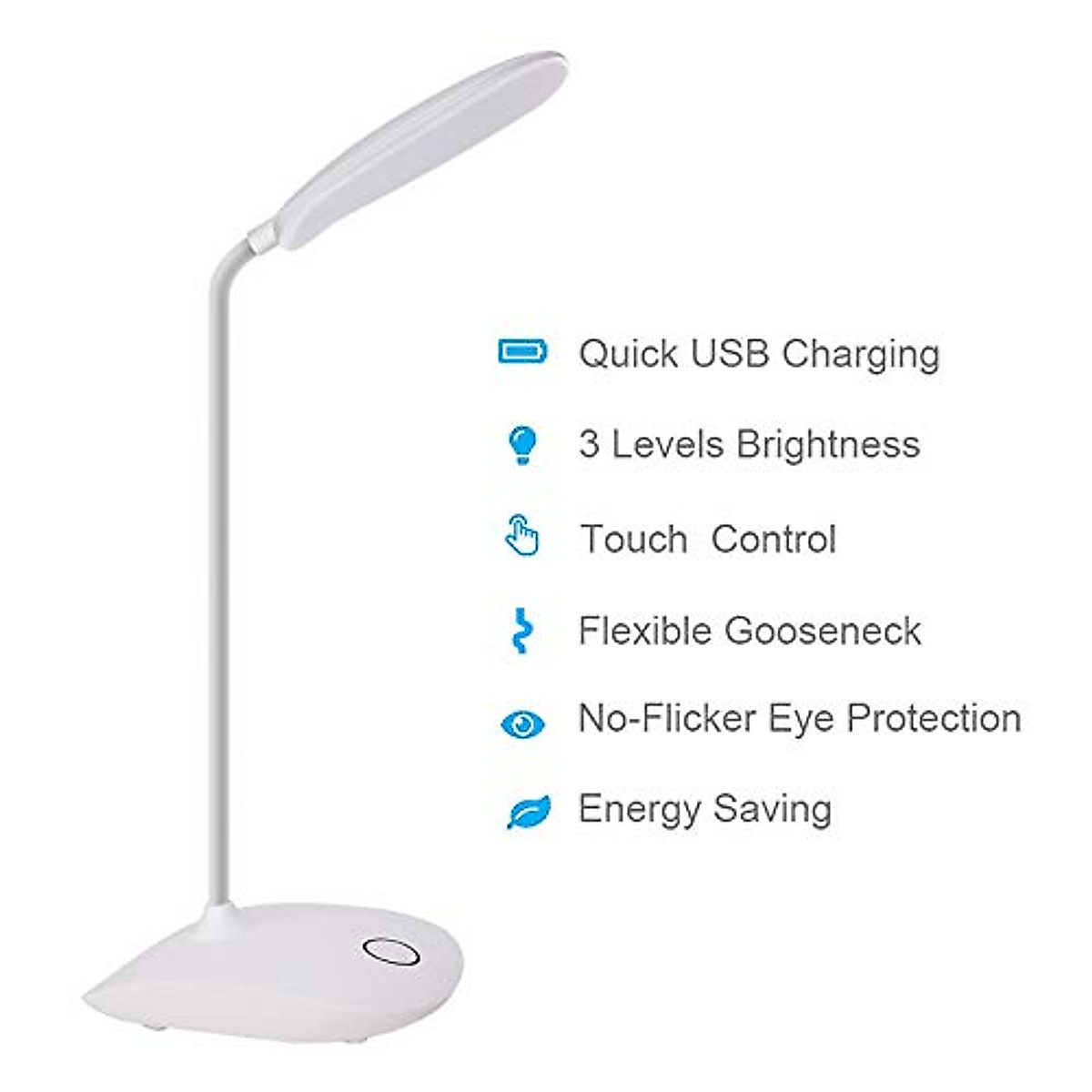 DEEPLITE LED Desk Lamp with Flexible Gooseneck 3 Level Brightness, Battery Operated Table Lamp 5W Touch Control, Compact Portable lamp for Dorm Study Office Bedroom(Set of 2)