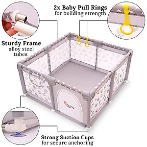 Nutty Toys Baby & Toddler Playpen - Safe & Sturdy Design | Extra Cushioning, Pull Rings, Large Pocket & Carry Bag | Fast Assembly 50x50 Big Play Pens for Babies and Toddlers, Large Area Kids Play Yard