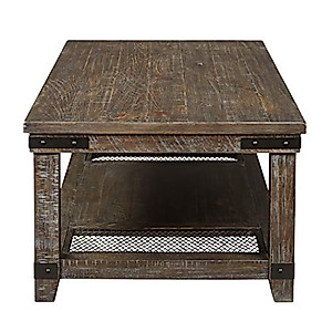Signature Design by Ashley Danell Ridge Rustic Rectangular Coffee Table with Iron Accents, Brown