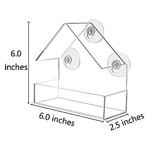 Window Bird House Feeder with Extra Strong Suction Cups Clear Bird Seed Holder for Outside Birdhouse Shape WMBF0001