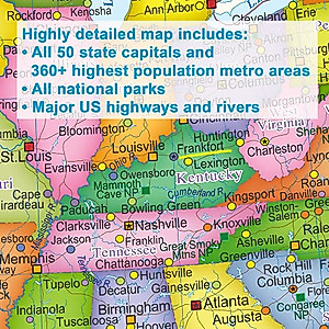 Classic United States USA and World Desk Map, 2-Sided Print, 2-Sided Sealed Lamination, Small Poster Size 11.5 x 17.5 inches (1 Desk Map)