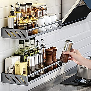 CHAOCHAO Spice Rack Stainless Steel Seasoning Jars Organizer Wall Mounted Detachable Hanging Storage Shelf for Spices Herbs Kitchen Bathroom (Size : 11.81'')
