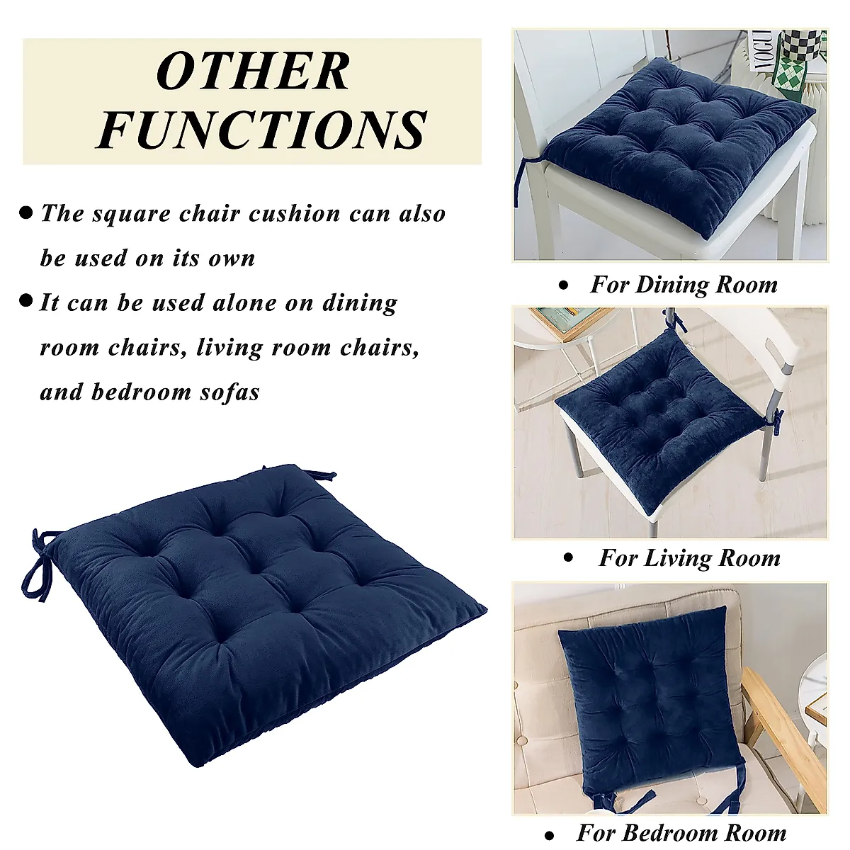 FlyGulls Rocking Chair Cushions Indoor Velvet Chair Pads High Back and Seat Cushion 2 Piece Set Navy