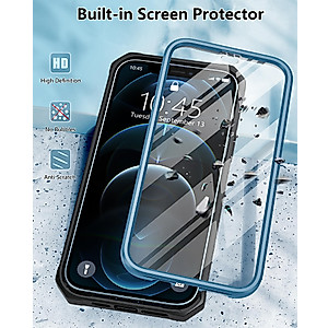 FNTCASE for iPhone 12 Pro Max Case: with Belt-Clip Holster & Built-in Screen Protector & Kickstand, Full-Body Dual Layer Rugged Military Grade Shockproof Protective Cell Phone Cover 6.7 inch-Blue