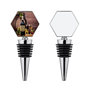 2 Pack Sublimation Blank Wine Bottle Stoppers, Reusable Wine Stoppers Aluminum Heat Transfer Red Wine Stoppers DIY Blank Wine Accessories for Gift, Bar, Party, Wedding(Hexagon)