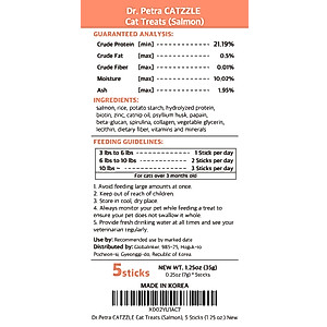 DR.PETRA CATZZLE Cat Treats, Dental Chews for Indoor Cats, Cat Teeth Cleaning, Dental Care Snacks - Hairball Control (Salmon Flavor) (5 Sticks (Pack of 1))