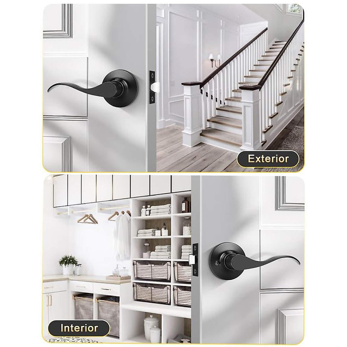 Mengico 6 Pack Door Handle Lock,Black Door Lever Interior,Passage Door Levers Closet Hallway Door Lever,Reversible Wave Lever Handles