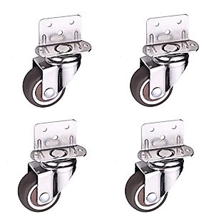 Skelang 4 Pcs 1 Inch Side Mounting Casters, TPE Swivel Plated Caster Wheels, L- Shaped Mute Wheel, Replacement for Baby Bed, Carts Trolley, Kitchen Cabinet, Furniture, Table, Loading Capacity 100 Lbs
