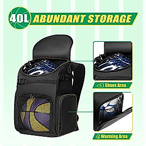 GoHimal Basketball Backpack, Large Sports Bag With Ball Compartment for Men and Women, Basketball, Soccer, Volleyball, Rugby(Black)