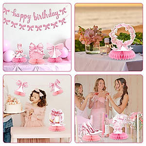 9 PCS Pink Bow Honeycomb Centerpieces Party Decorations, Coquette Birthday Decorations Girl Bow Theme Party Decor Pink Bow Table Decor for Girl Bachelorette Baby Shower Bridal Shower Party Supplies