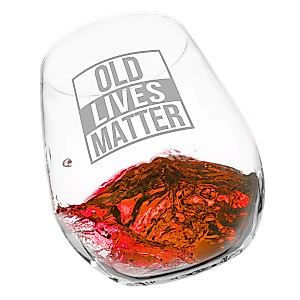 DU VINO Old Lives Matter Stemless Wine Glass, 15 oz | Birthday or Retirement Gift for Senior Citizens | Gag Gift for Mom, Dad, Grandma, Grandpa | Made in USA