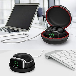 HALLEAST Travel Case for Apple Watch Charger, Portable Carrying EVA Charging Dock Holder for 42mm 44mm 45mm 46mm iWatch Series 10/9/8/SE2/7/SE/6/5/4/3/2/1, with Night Stand Mode, Black