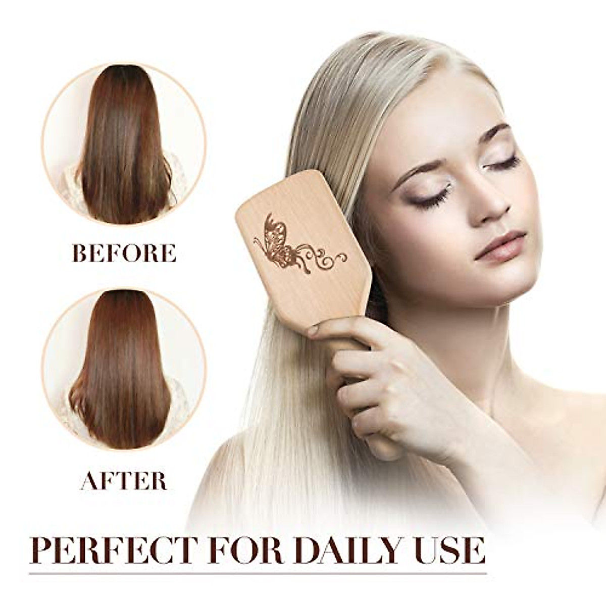 Hair Brush Boar Bristle Hairbrush for Thick Curly Thin Long Short Wet or Dry Hair Adds Shine and Makes Hair Smooth, Best Paddle Hair Brush for Men Women Kids