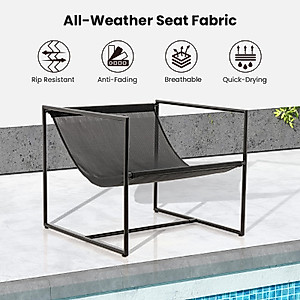 Tangkula Sling Accent Chair, Indoor Outdoor Leisure Chair with Seat & Back Cushions, Weatherproof Seat Fabric & Sturdy Metal Frame, Modern Ergonomic Lounge Chair for Living Room, Balcony (Navy)