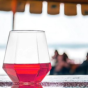 40 count Diamond Unbreakable Stemless Plastic Wine Champagne Whiskey Glasses Elegant Durable Disposable Indoor Outdoor Ideal for Home, Office, Bars, Wedding, 12 Ounce Cups (Clear)