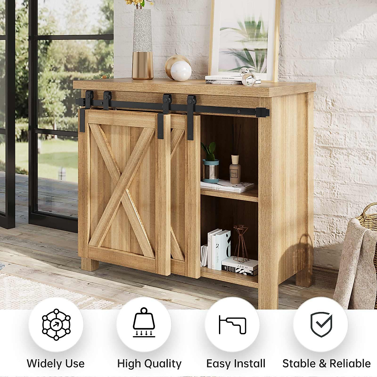 EaseLife 3 FT Mini Cabinet Bypass Double Sliding Barn Door Hardware Track Kit,Easy Install,Slide Smoothly Quietly,Apply for Storage Window TV Stand and Other Shielding (No Cabinet)