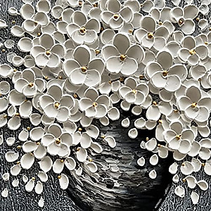 Epicler art White Flower Oil Painting Modern Abstract Art Oil Painting Home Bedroom, Dining Room, Living Room, Office Wall Decoration (20x20 inches)