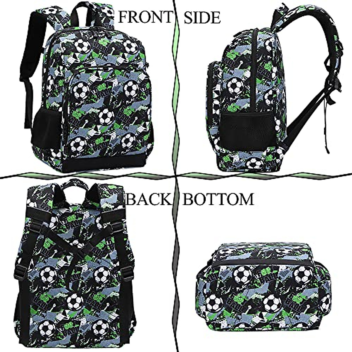 MOCCNORA Backpack for Kids Boys Preschool Backpack with Lunch Box Soccer Printed School Bags for Primary Students