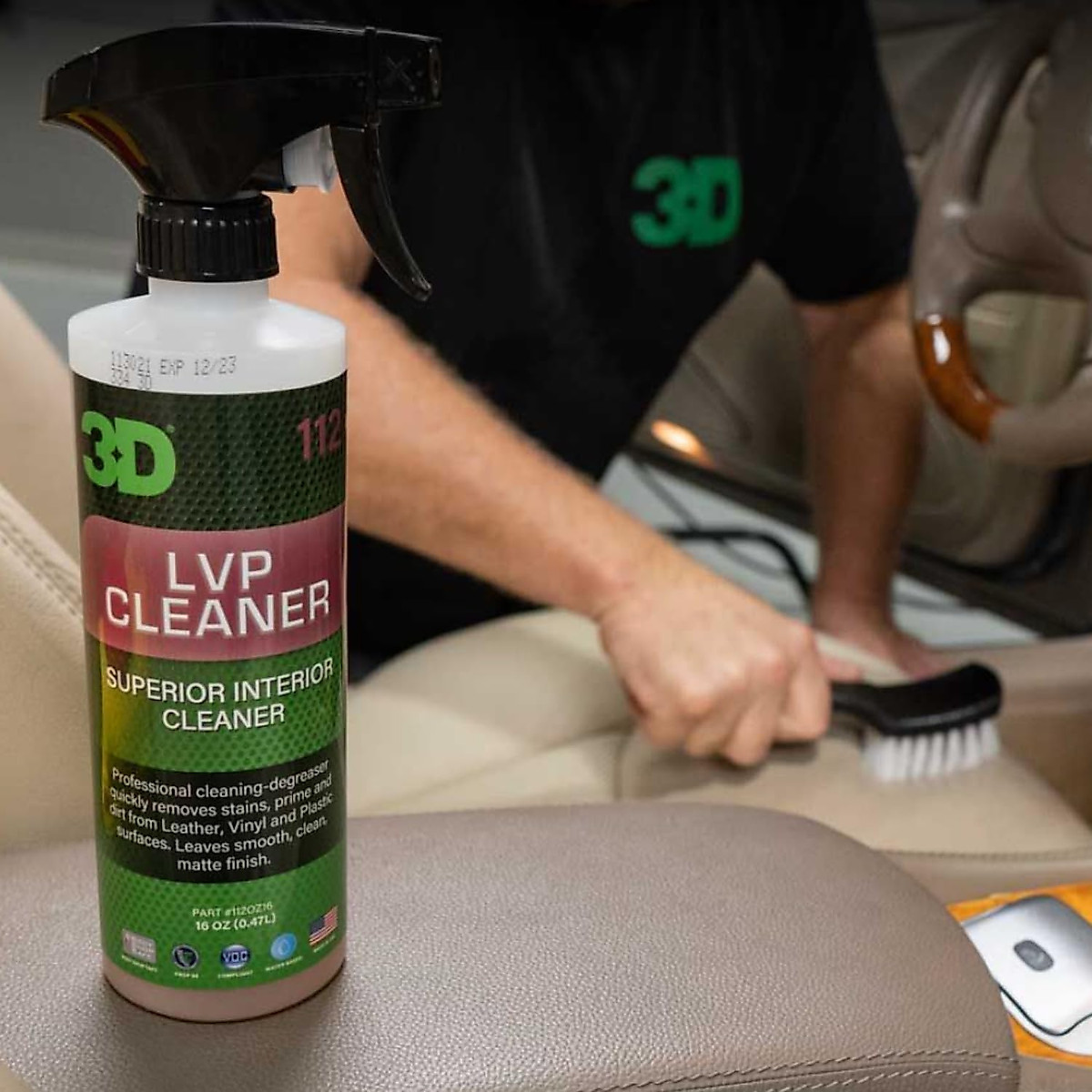 3D LVP Interior Cleaner - Removes Dirt, Grime, Grease, Oil & Stains from Leather, Vinyl & Plastic - Great for Seats, Steering Wheels, Door Panels, Dashboards - Car, Office, Home Use - 1 Gallon