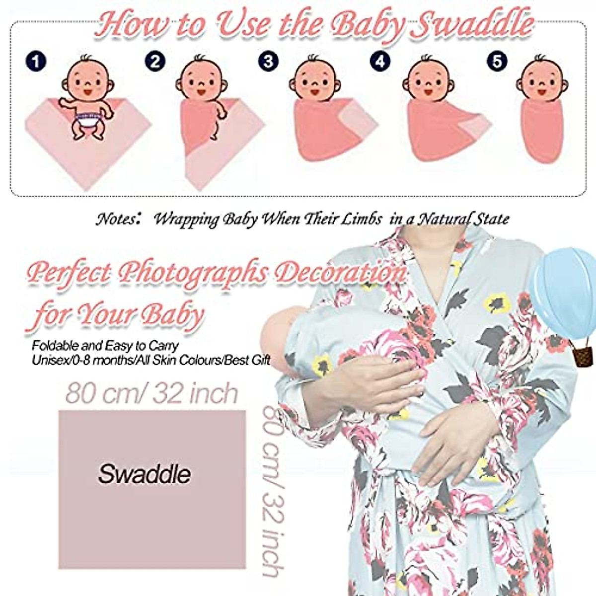 QTECLOR Matching Maternity Robe and Swaddle Blanket Set for Mommy, Maternity Robes Hospital Bag Must Have New Moms Gift