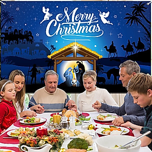 Christmas Nativity Backdrop Decoration, Merry Christmas Outdoor Religious Nativity Scene Banner, Holy Night Photo Booth Background Xmas Photography for Holiday Xmas Winter New Year Party, 43 x 73 Inch