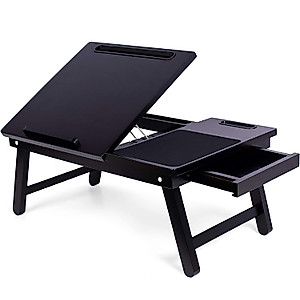 BIRDROCK HOME Laptop Bed Tray with Storage Drawer and Tilt Surface | Folding Legs and Mouse Pad | Fits Laptops Up to 15" | Slot for Tablets Up to 9.6" | Smart Phones Up to 4" | Espresso