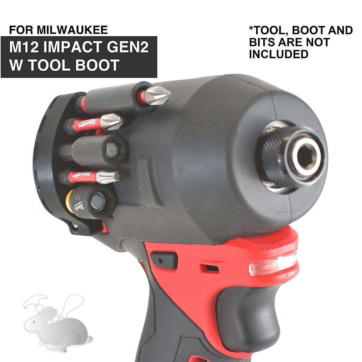 DIY Rabbit M12 Bit Holder for Milwaukee M12 Impact Surge driver Gen 2 with protective BOOT (RH), Magnetic 1/4 hex Drill Bits Organizer for M12 Fuel 2553,2551, Milwaukee Packout Tool Holder Accessories